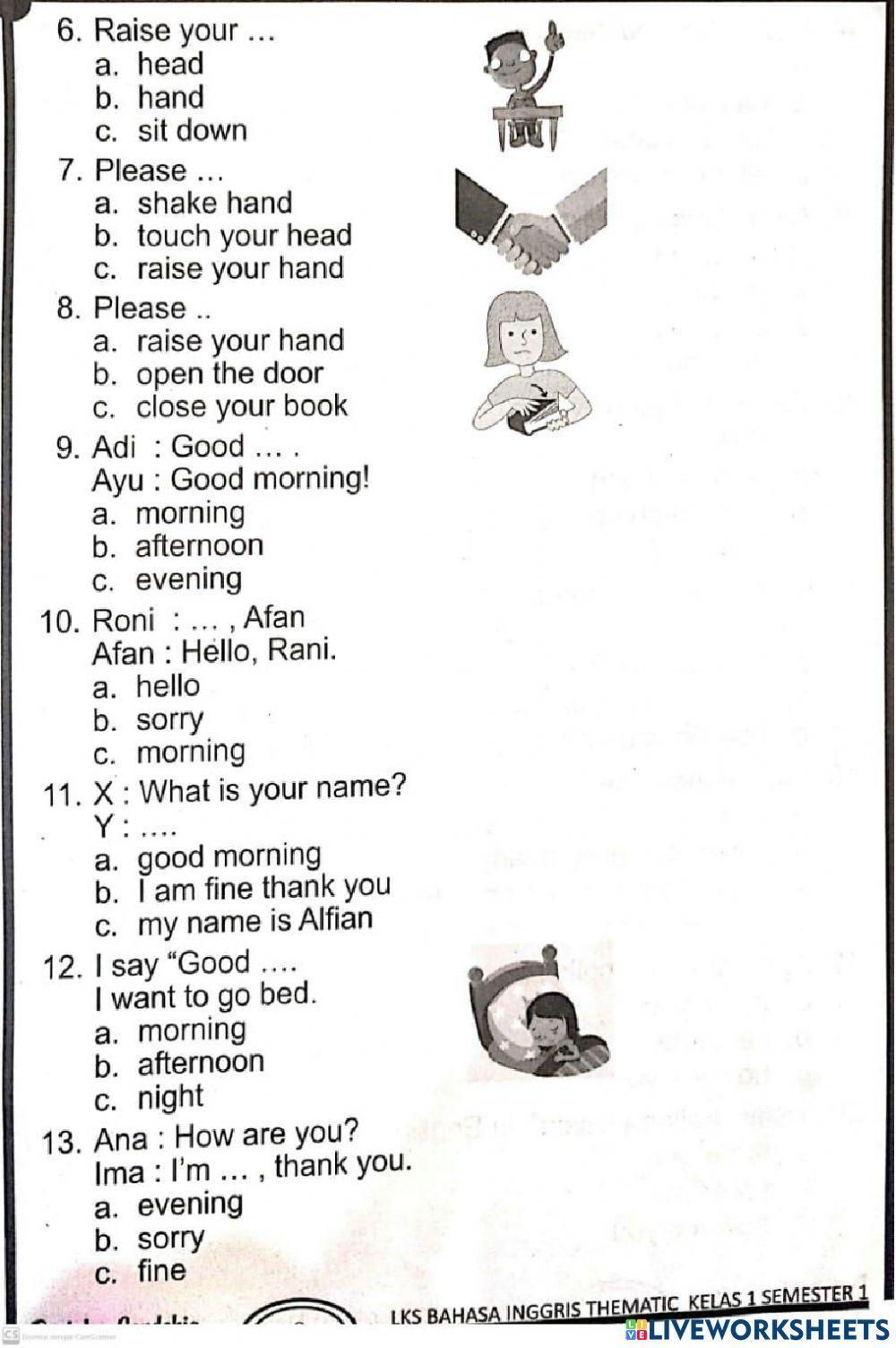 Greeting, introduction and instruction test worksheet | Live Worksheets