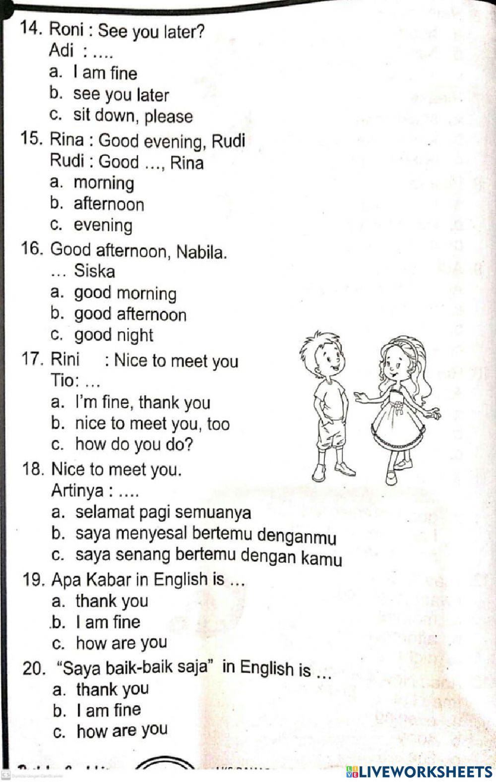 Greeting, introduction and instruction test worksheet | Live Worksheets