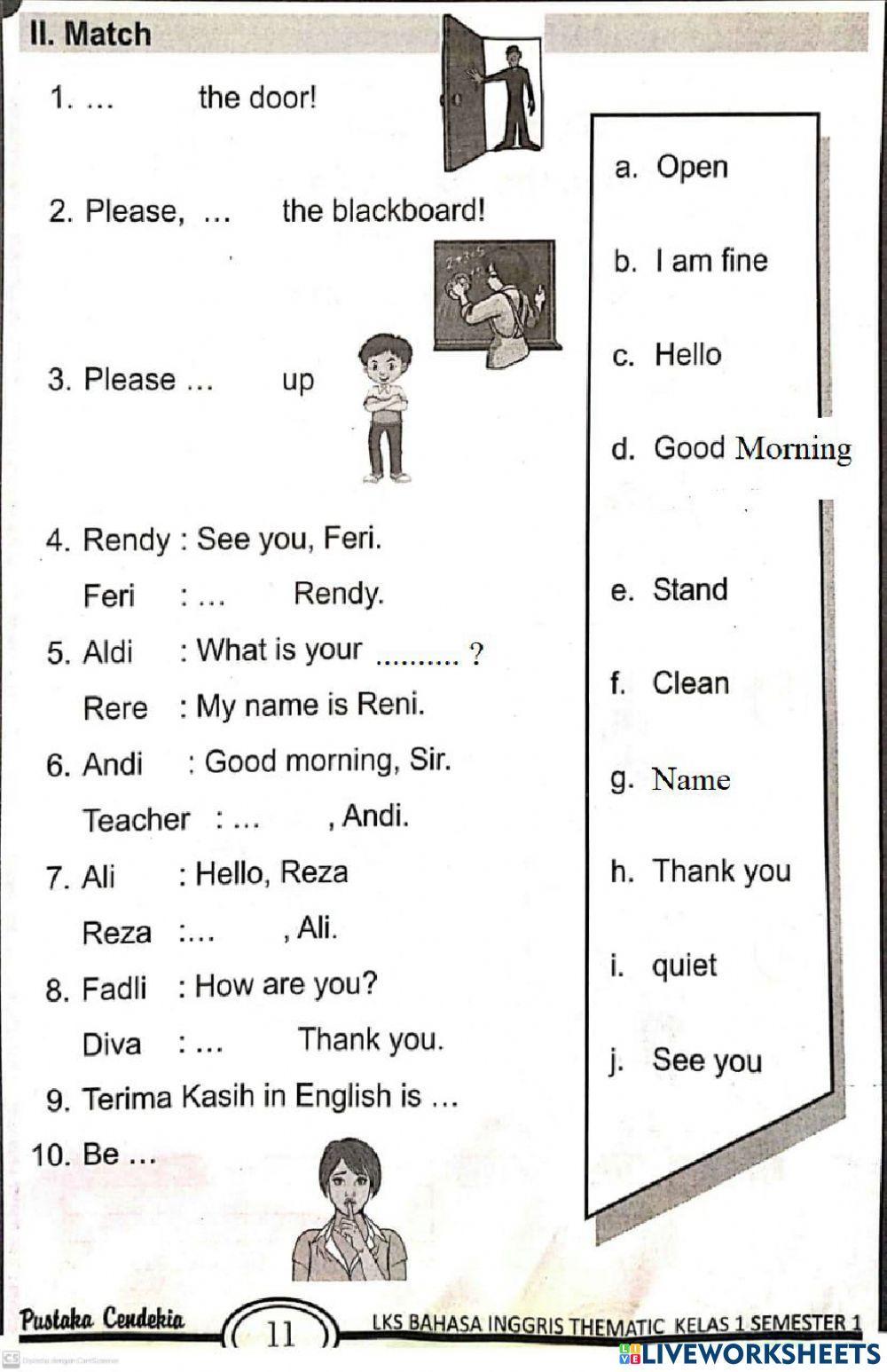Greeting, introduction and instruction test worksheet | Live Worksheets
