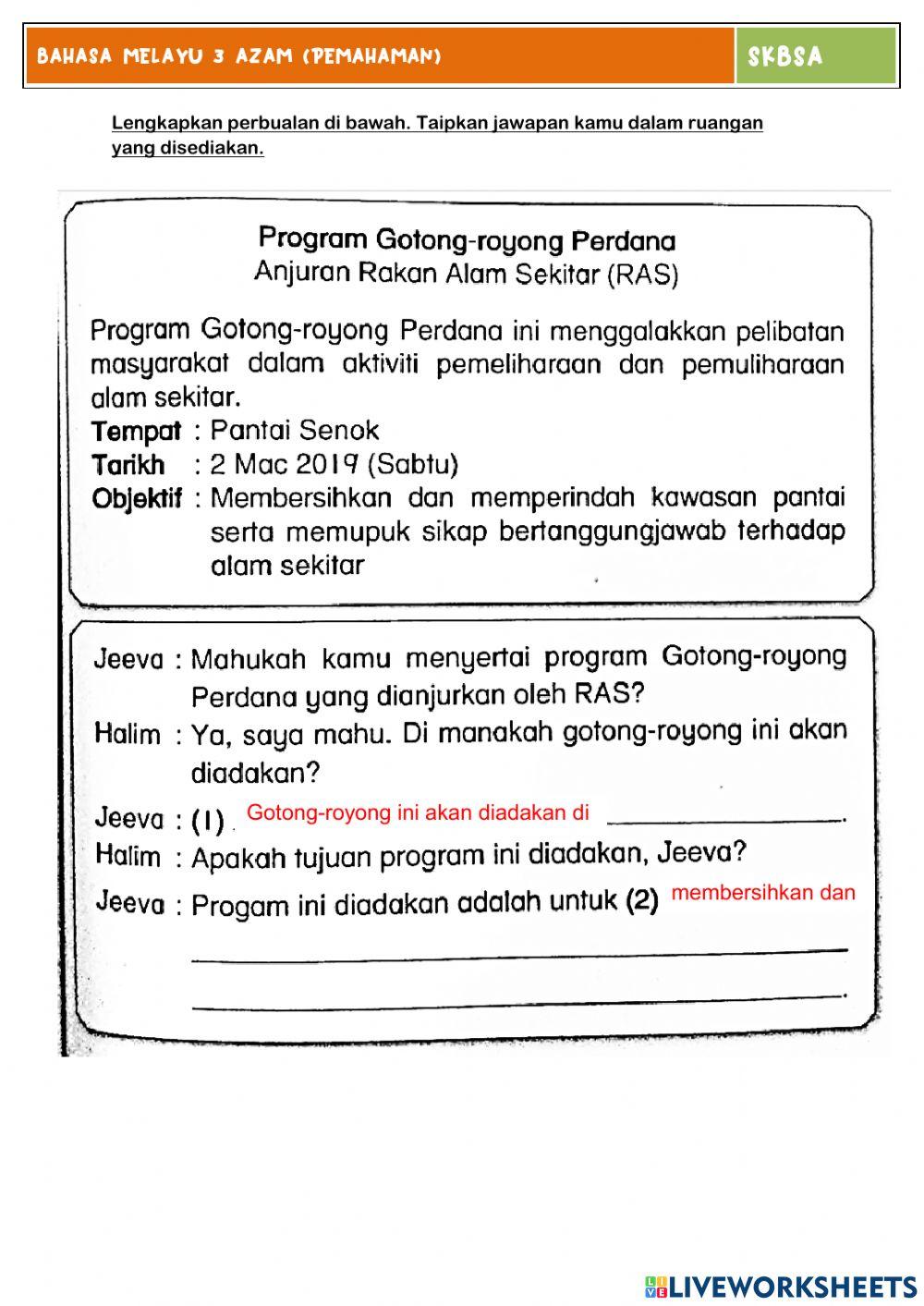Bahasa melayu online exercise for 3 | Live Worksheets