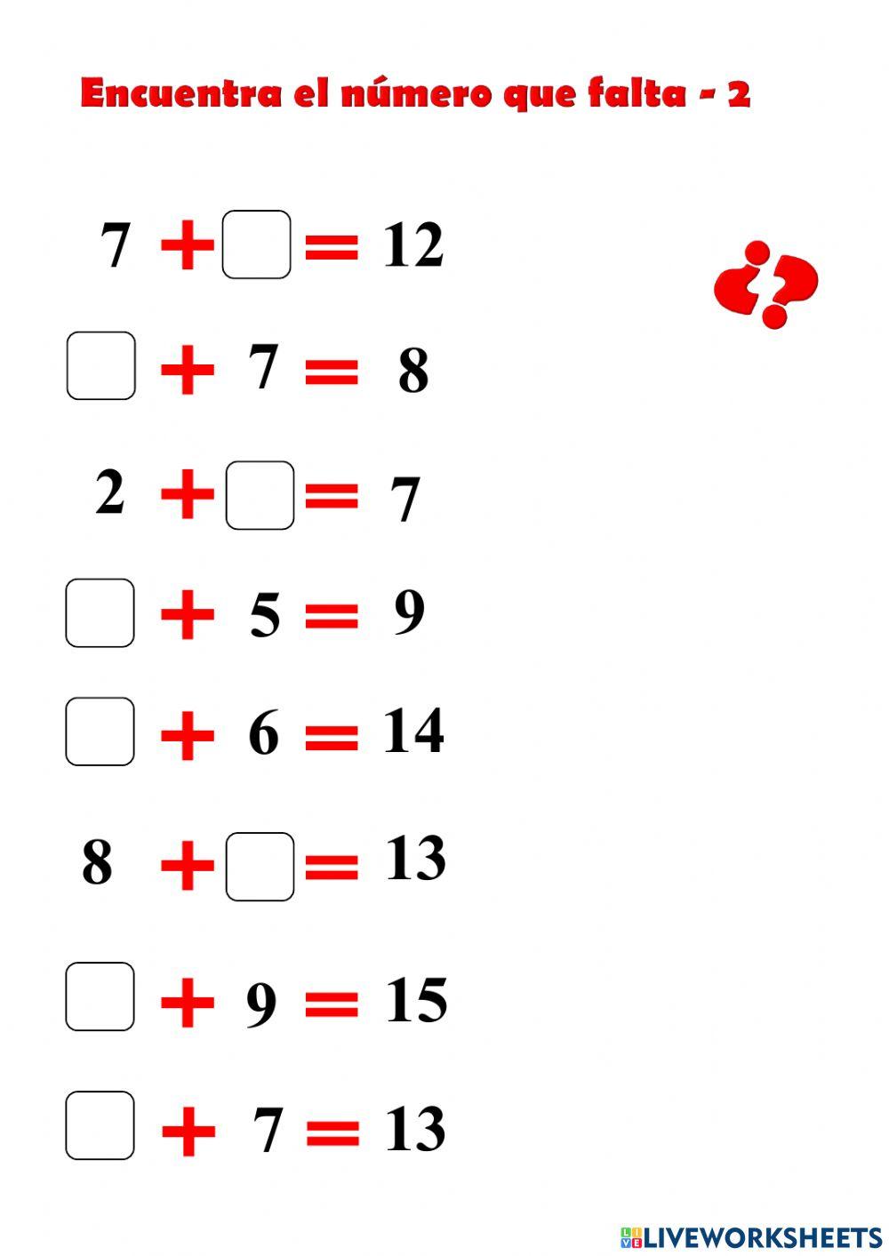 Completa la suma interactive worksheet | Live Worksheets