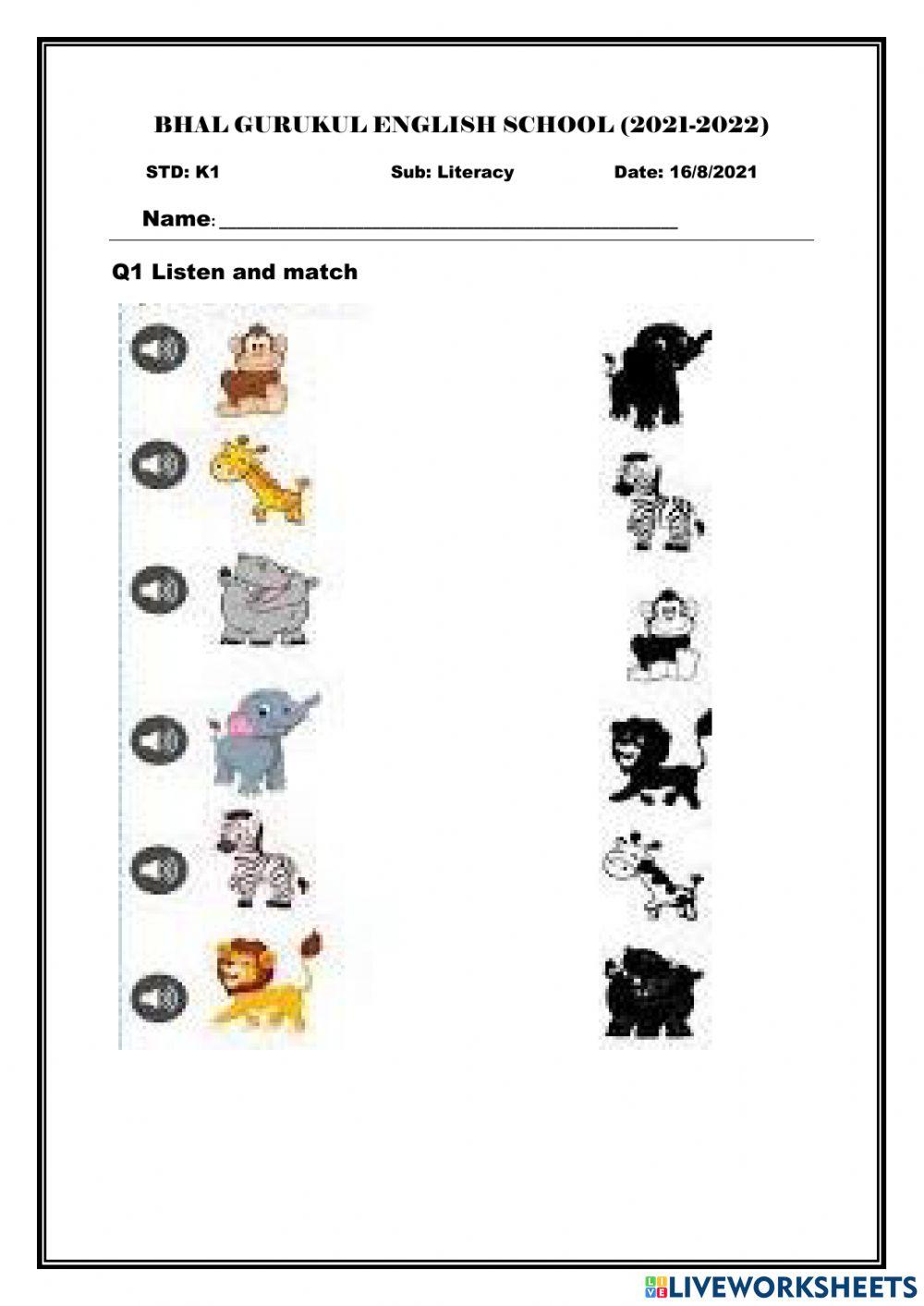 English online exercise for jr.kg | Live Worksheets