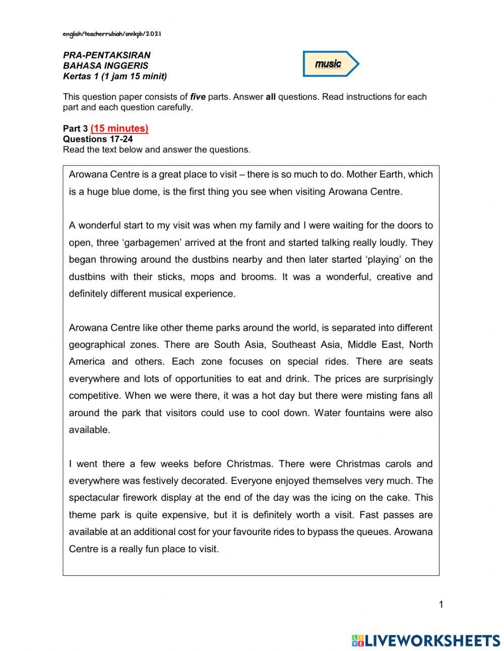 PRE SUMMATIVE ENGLISH Part 3 worksheet | Live Worksheets