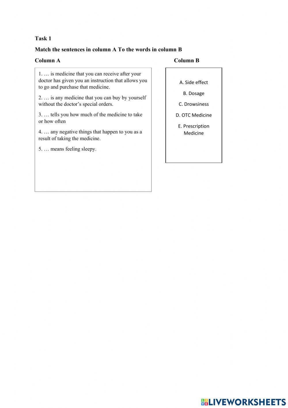 Evaluation of English Medicine Label Text worksheet | Live Worksheets