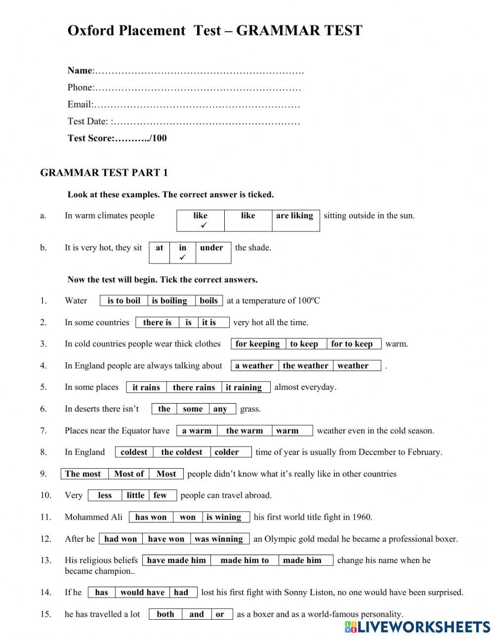 Grammar online exercise for ENGLISH | Live Worksheets