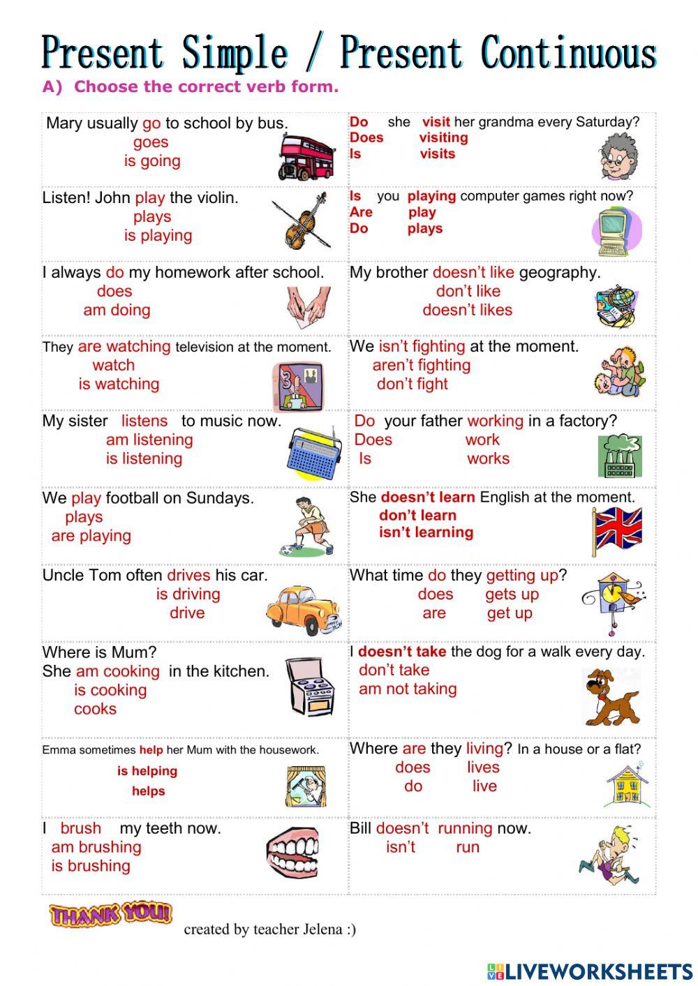 Test : Present Simple - Present Continuous Tense online exercise for ...