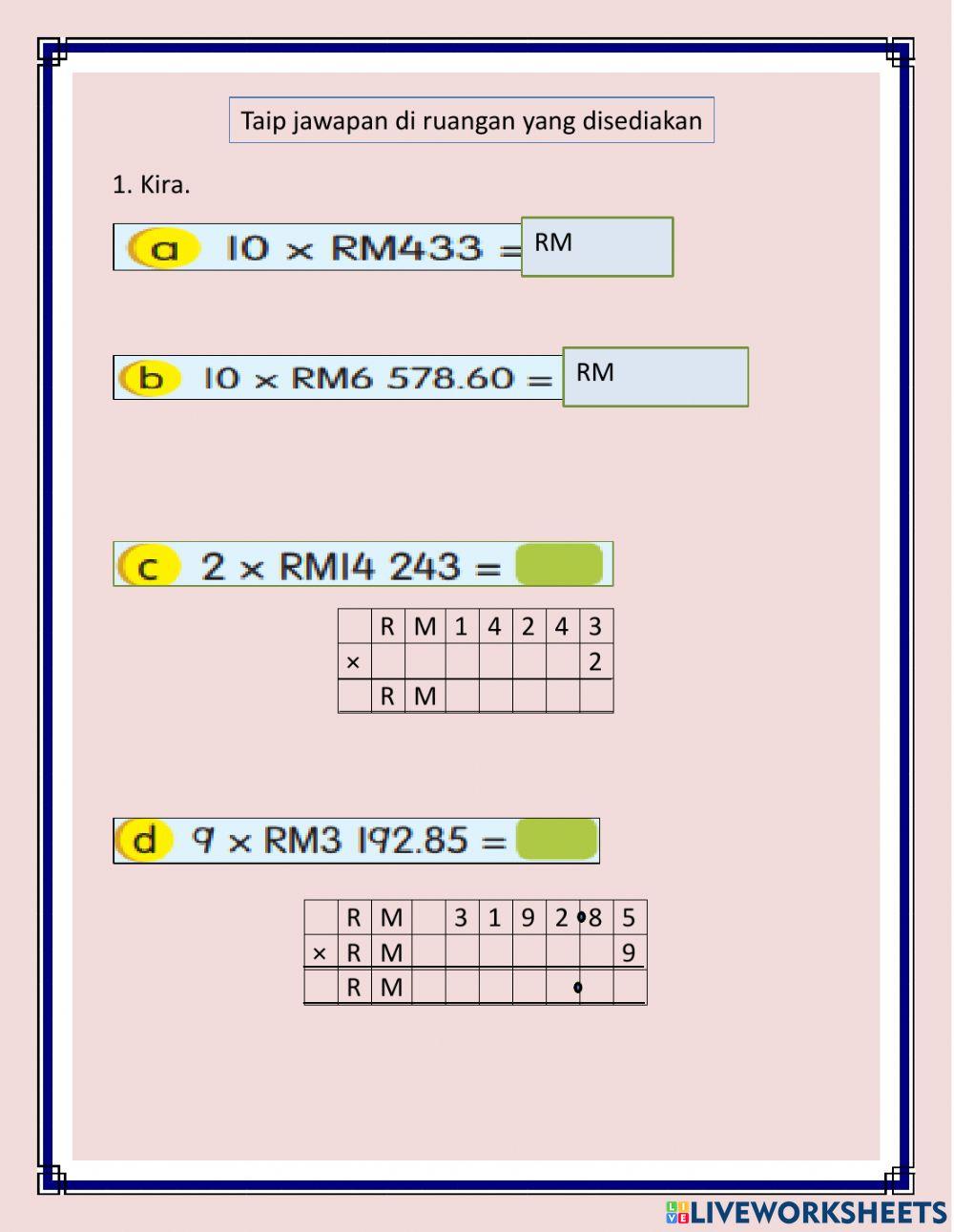 Matematik Tahun 4 online pdf worksheet | Live Worksheets