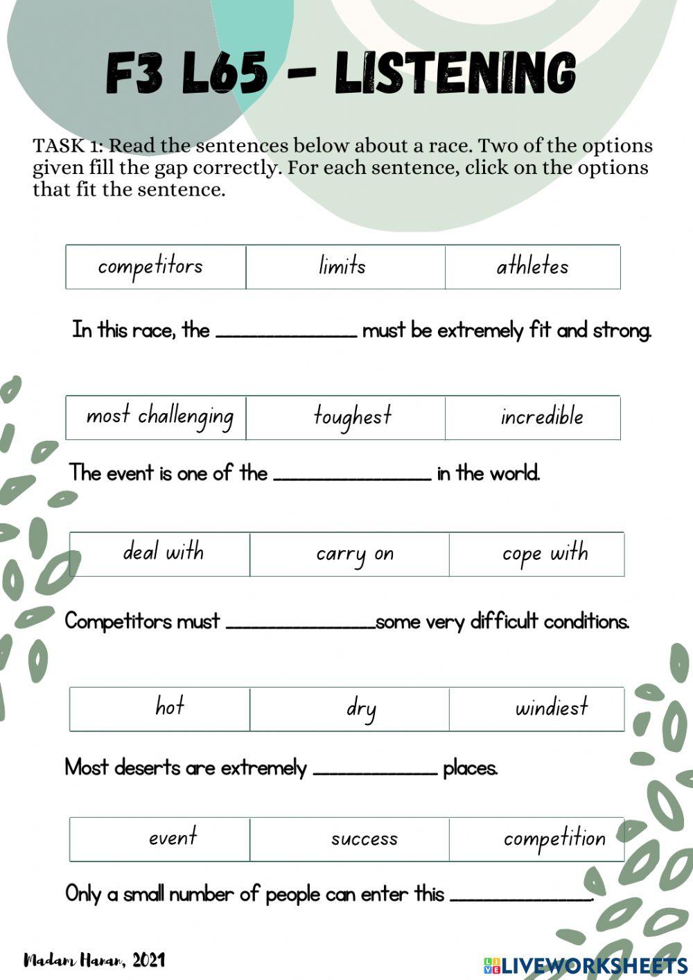 F3 unit 7 - listening worksheet | Live Worksheets