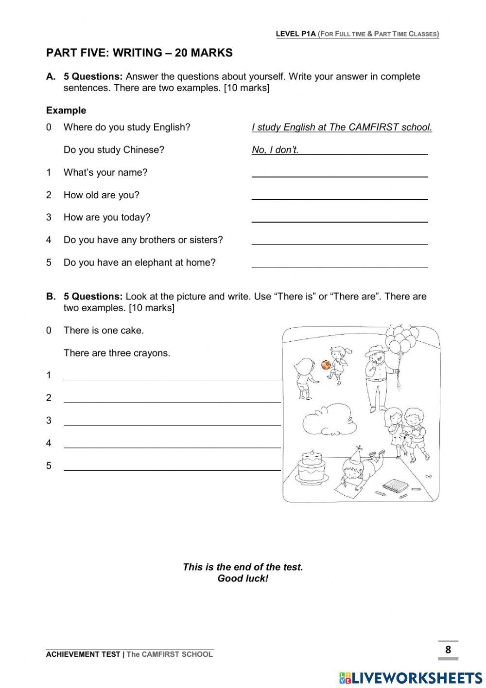Quiz 1 activity for Elementary | Live Worksheets
