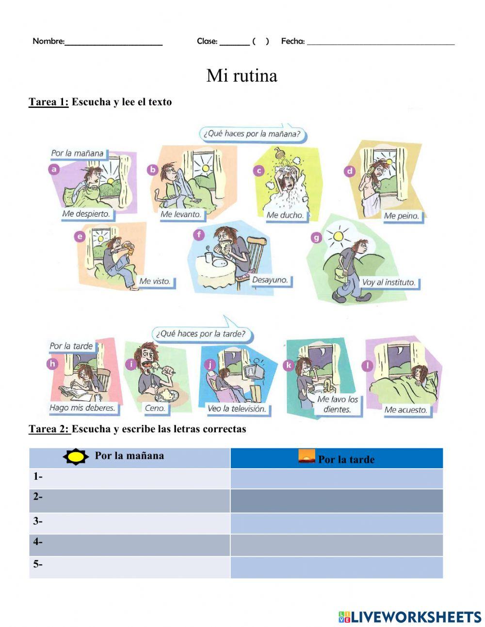 La rutina, mira… | Free Interactive Worksheets | 5128190