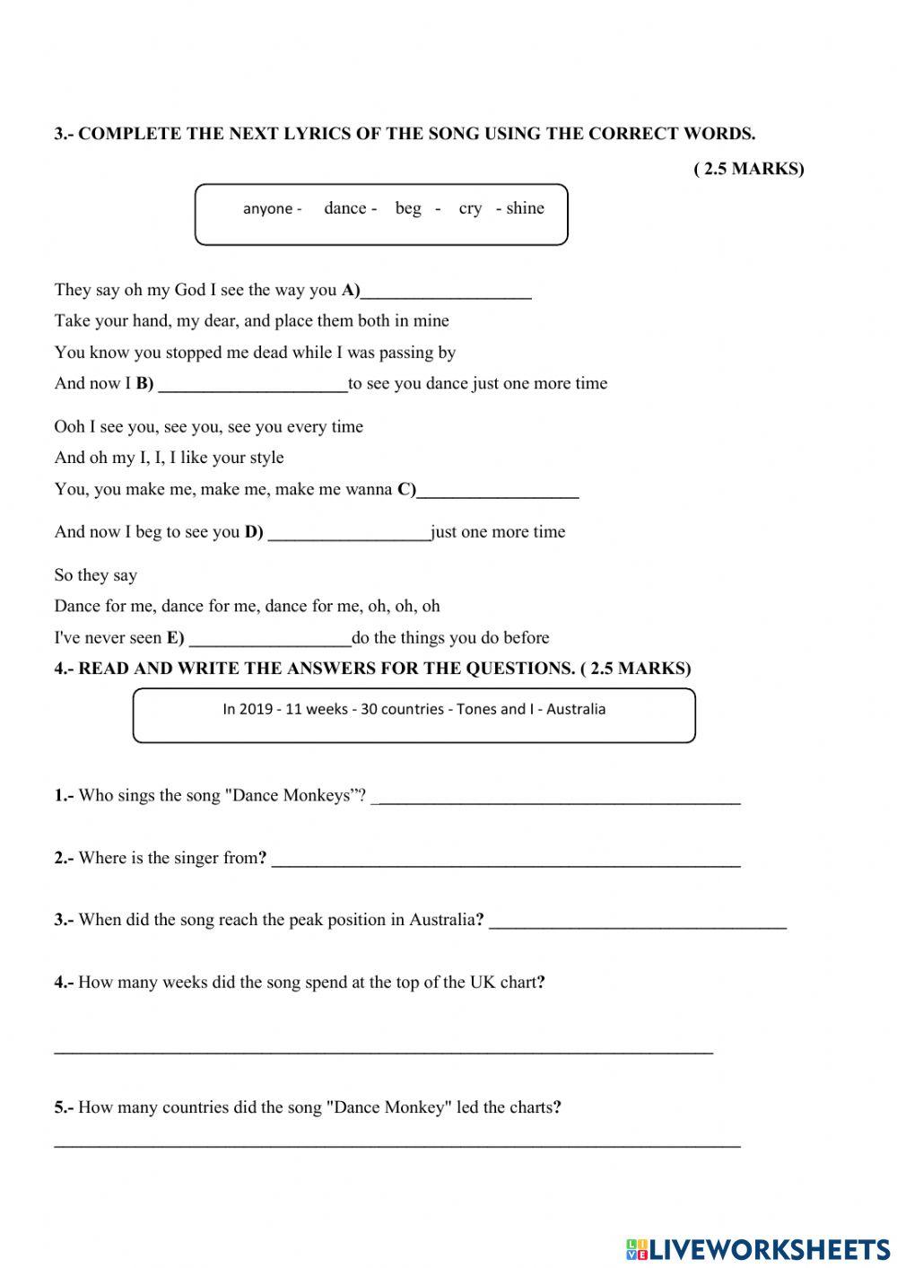 Dance Monkeys | Free Interactive Worksheets | 1269574