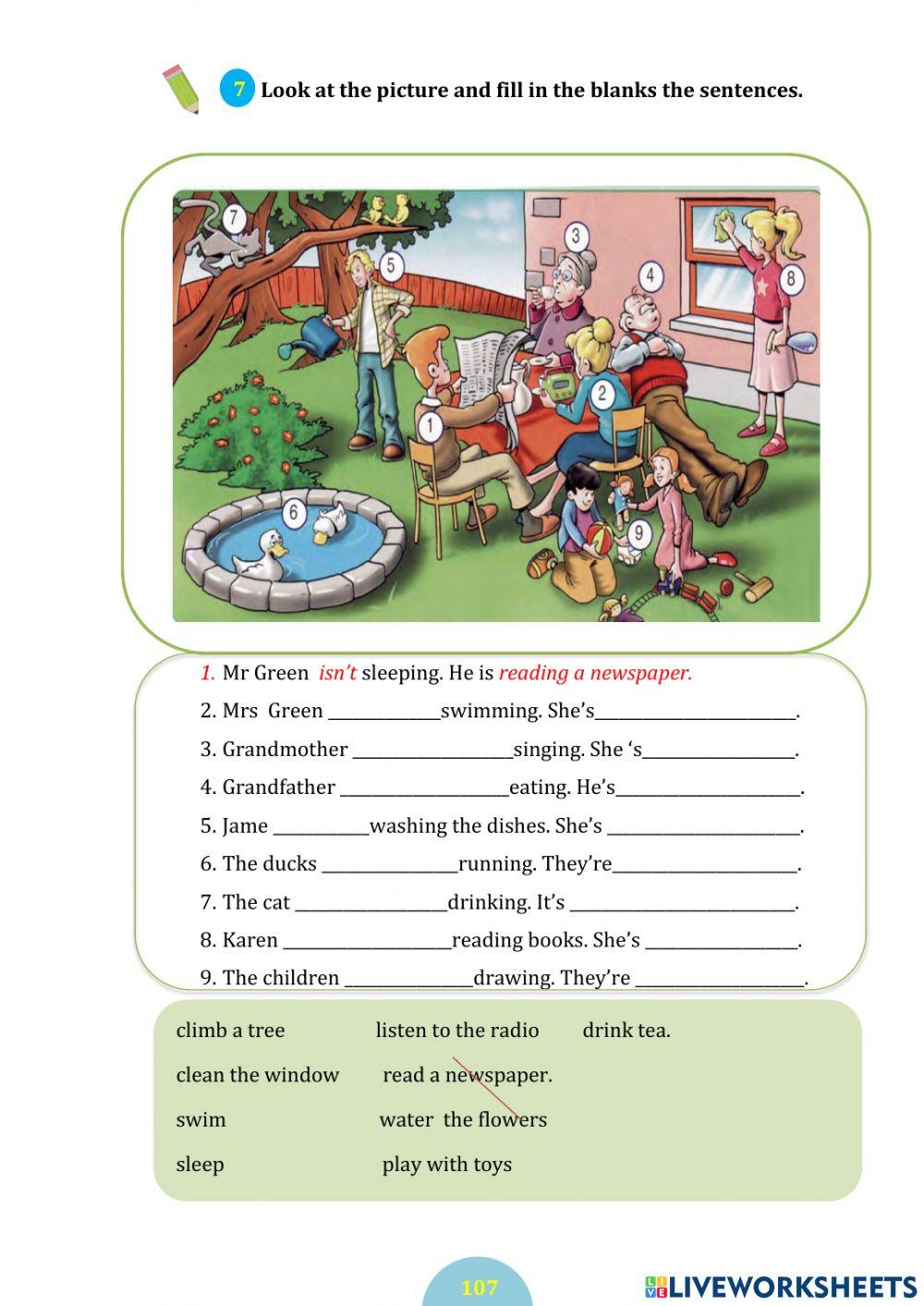 Present continuous(9p106-109) worksheet | Live Worksheets