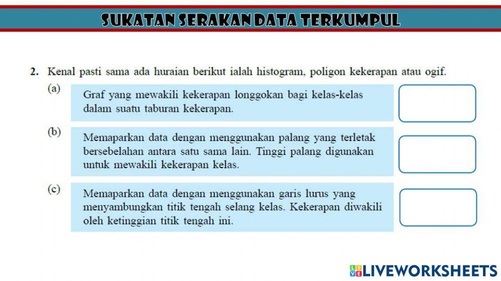 Huraian ogif, histogram, poligon kekerapan worksheet | Live Worksheets