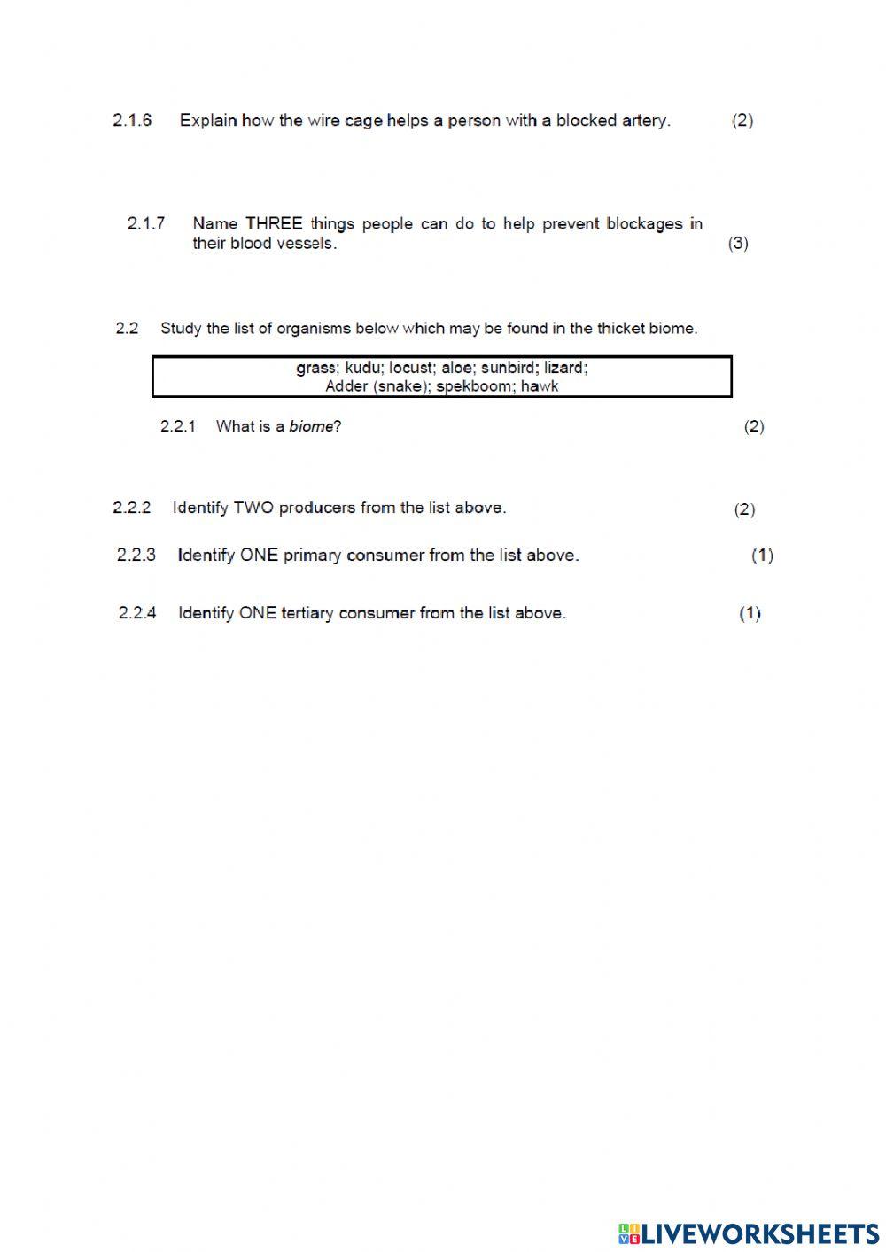 Life science paper 2 part 2 worksheet | Live Worksheets