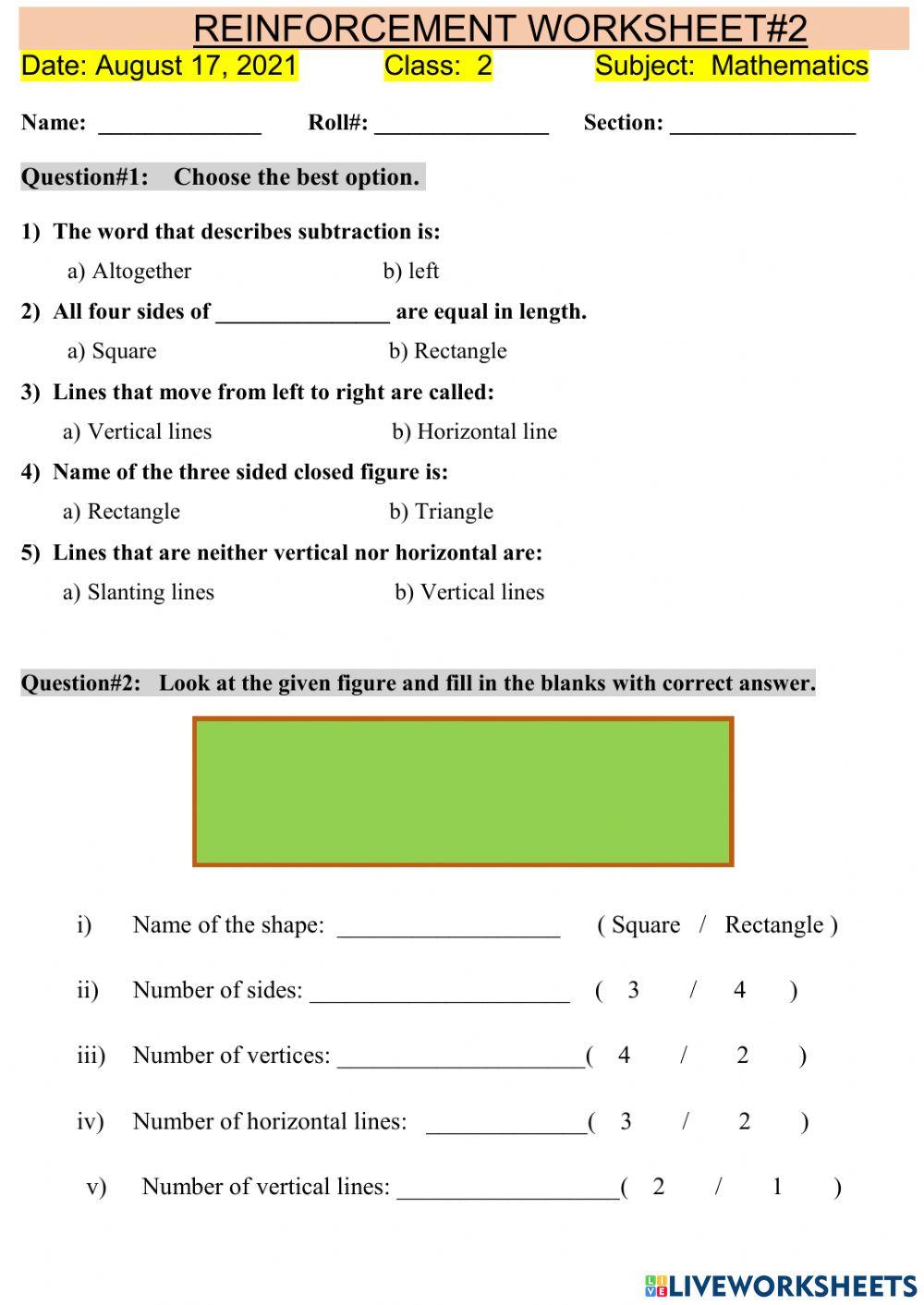 Reinforcement w… | Free Interactive Worksheets | 5128564
