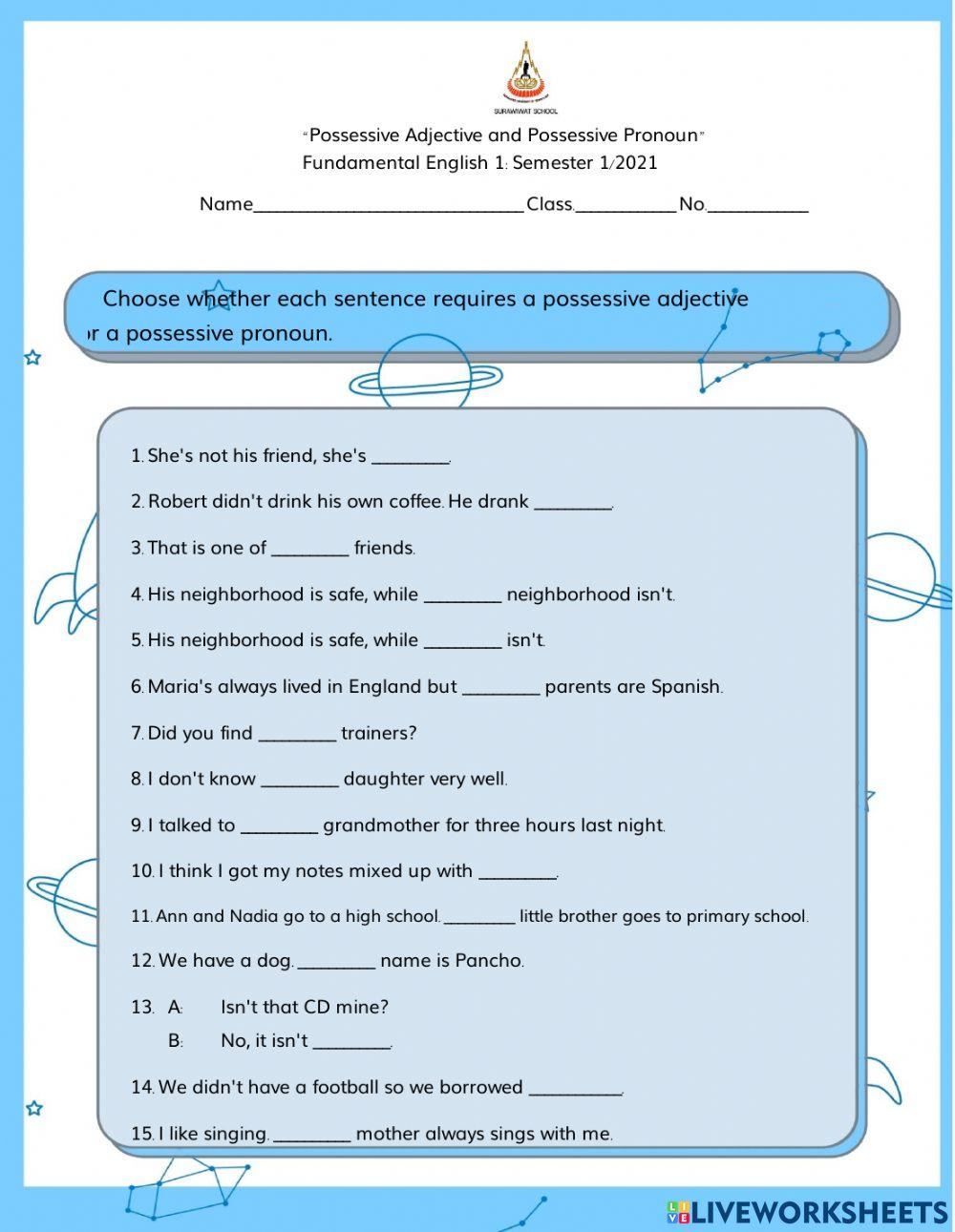 Possessive Adjective and Possessive Pronoun 3304593