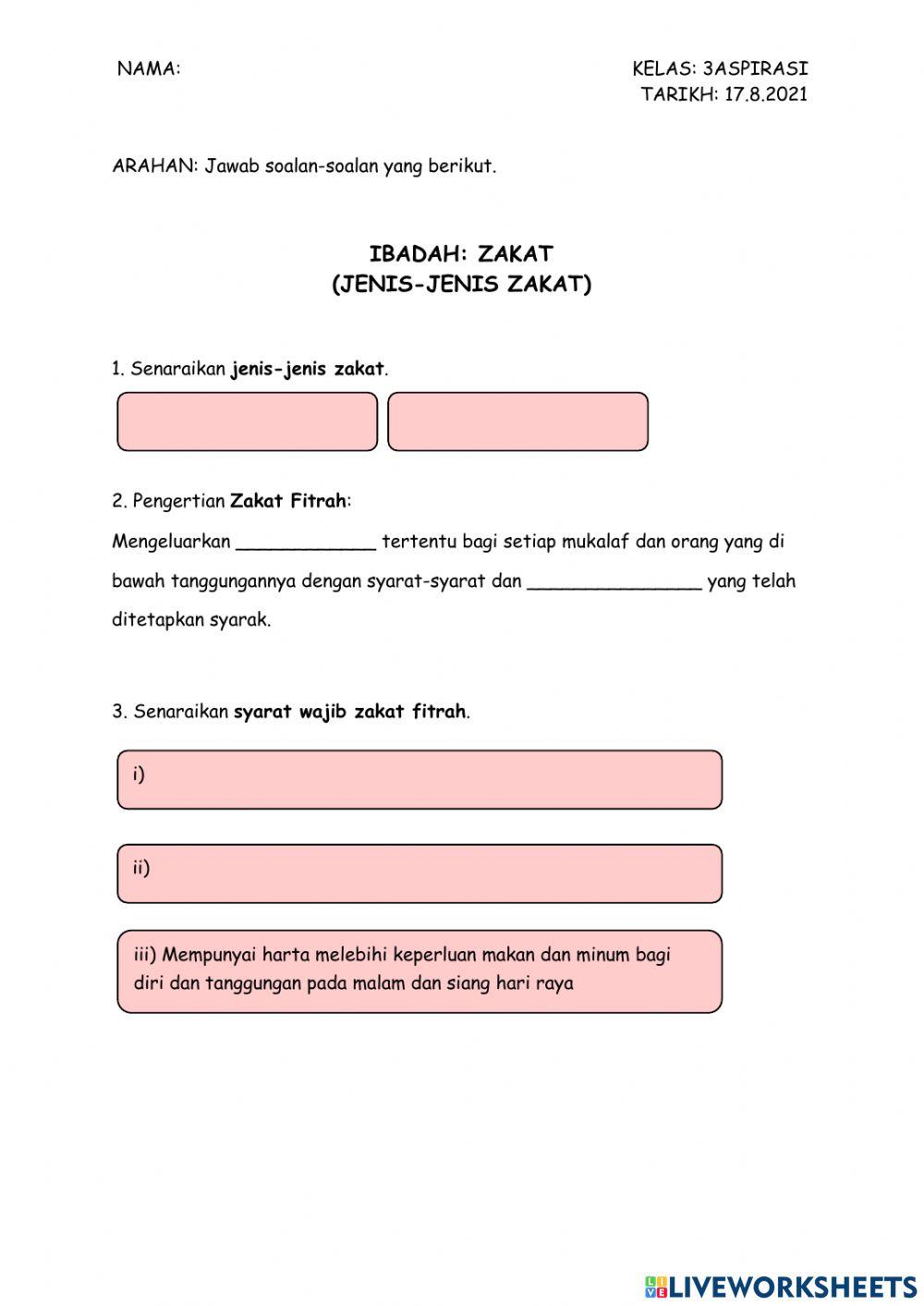 Jenis-jenis zakat worksheet | Live Worksheets