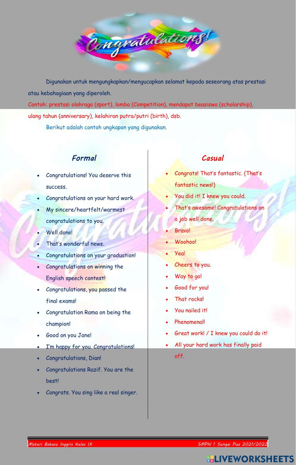 Congratulations | Live Worksheets