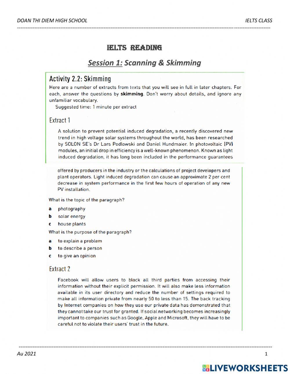 IE Reading worksheet | Live Worksheets