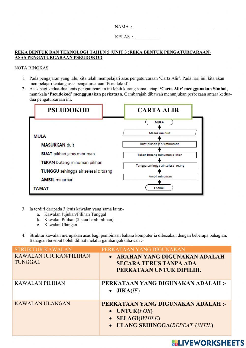 Pengaturcaraan TAHUN 5 interactive worksheet | Live Worksheets