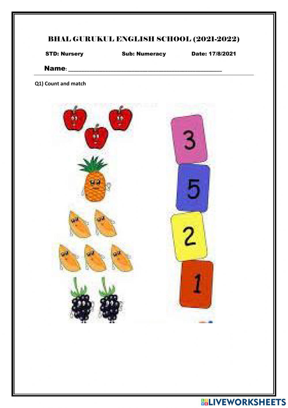 Maths online exercise for nursery | Live Worksheets