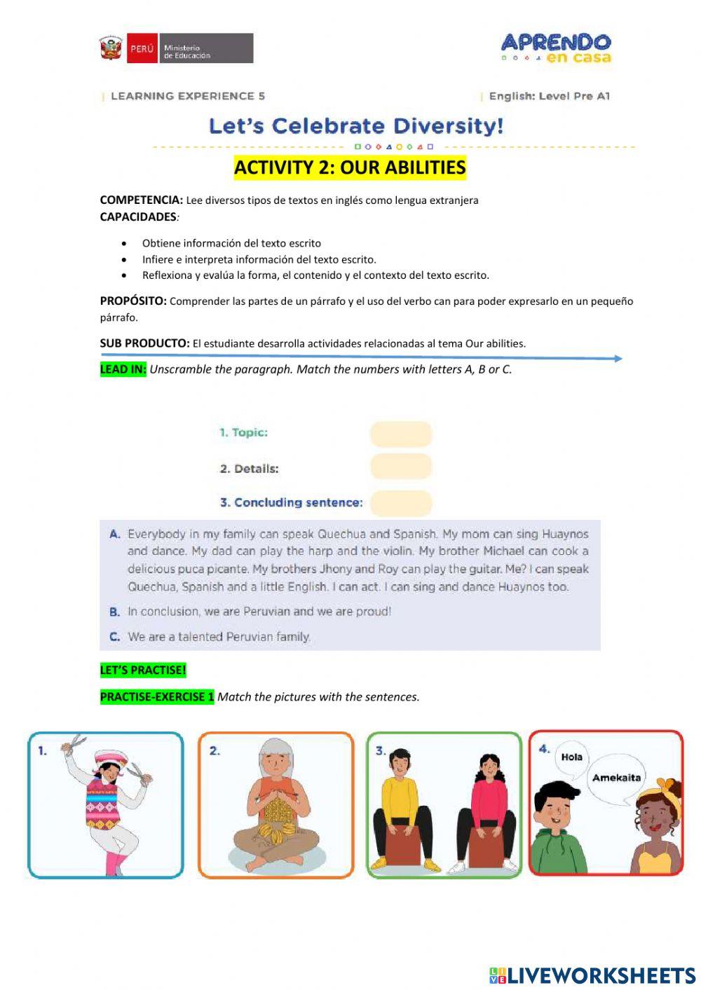 Our abilities exercise | Live Worksheets