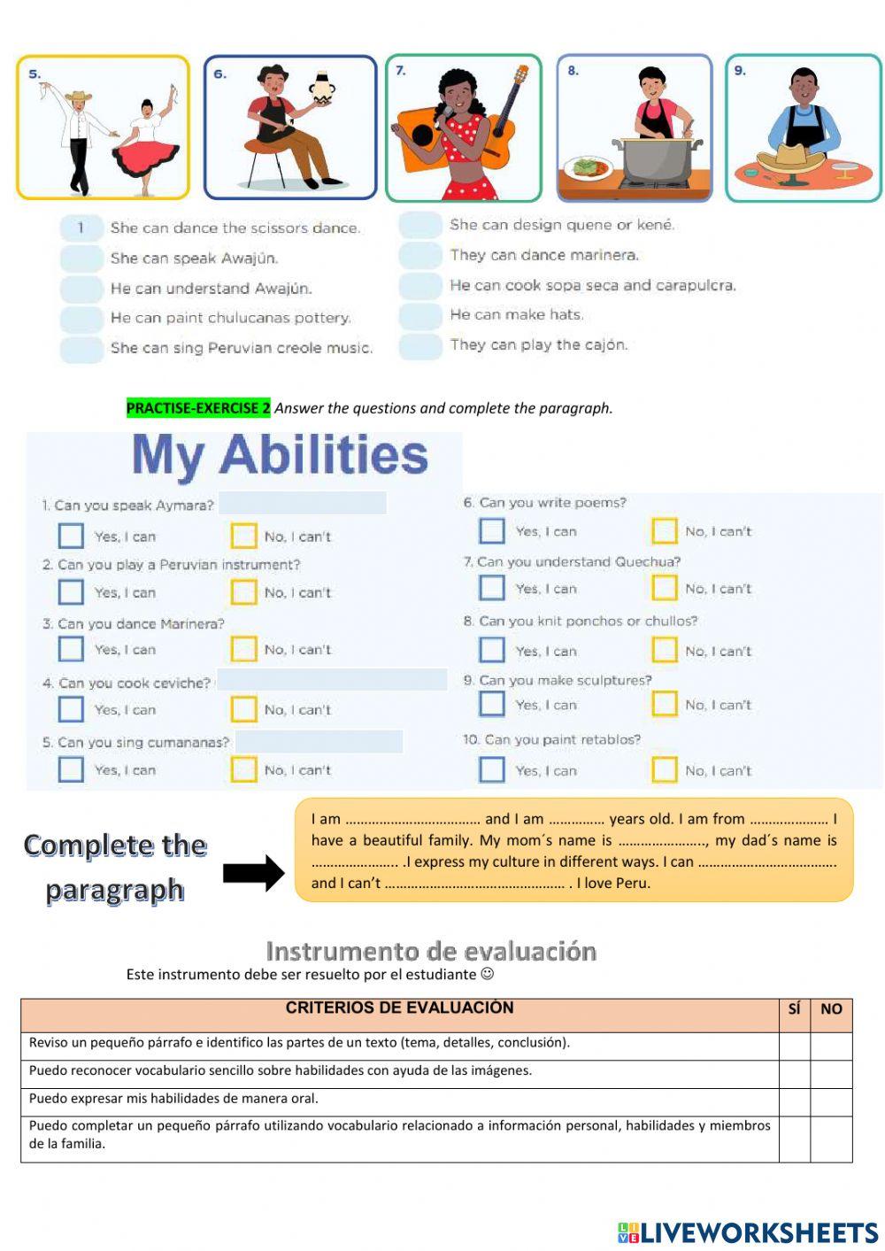 Our abilities exercise | Live Worksheets