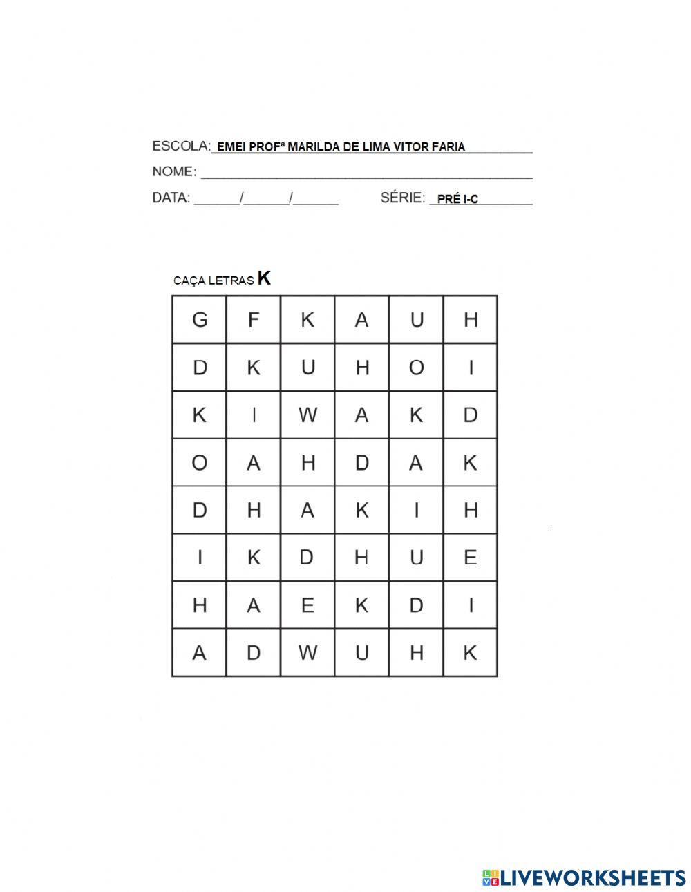 Letra k online pdf activity for Educação Infantil | Live Worksheets