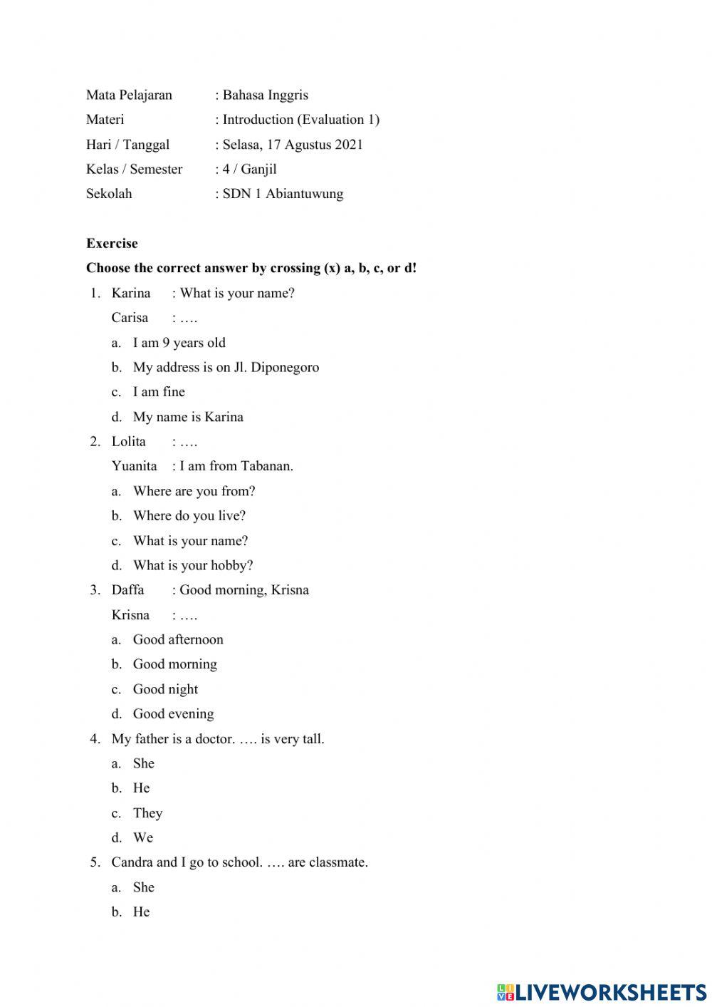 Evaluation 1 | Live Worksheets