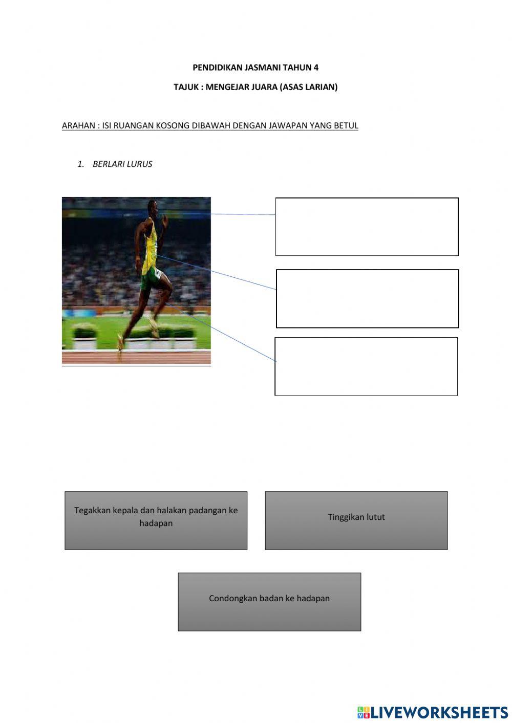 Mengejar juara (asas larian) worksheet | Live Worksheets