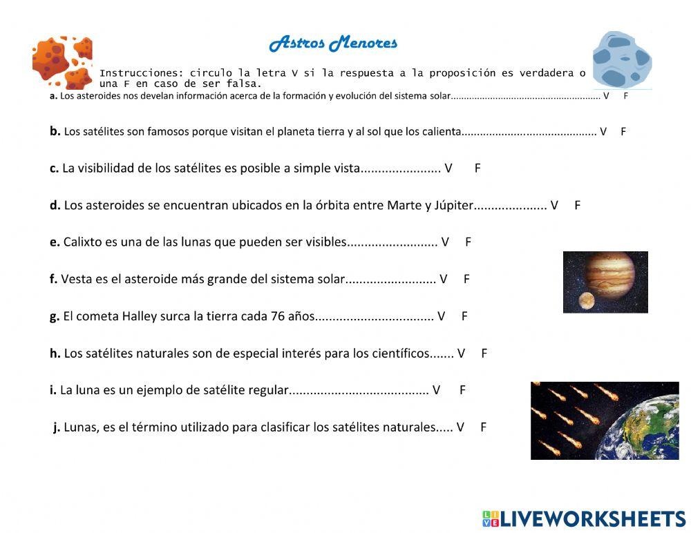 Astros menores worksheet | Live Worksheets