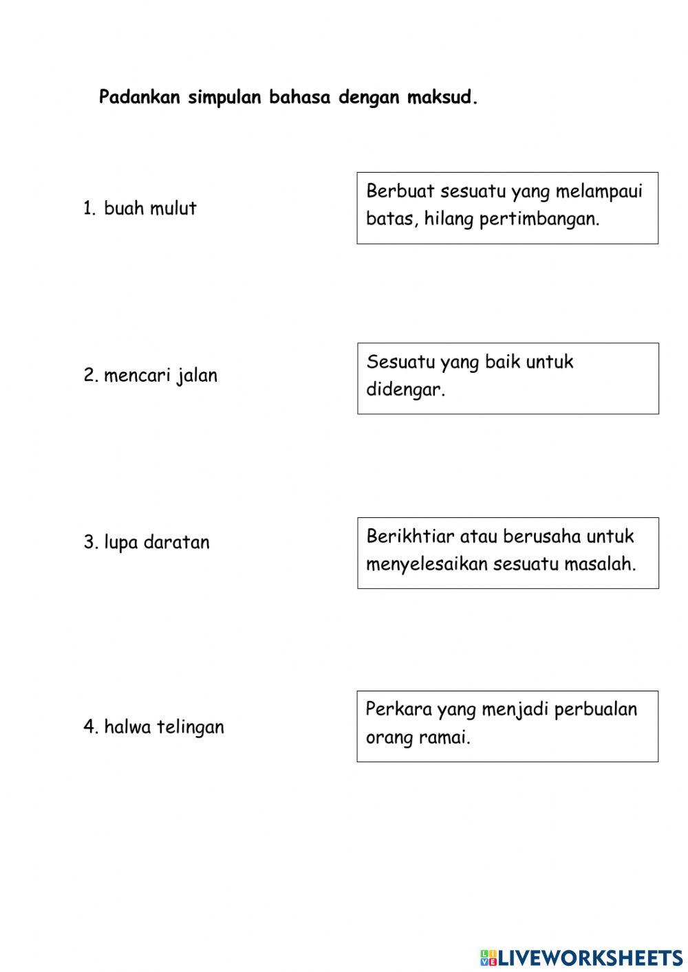 Simpulan Bahasa Online Exercise For Tahun 3 Live Worksheets