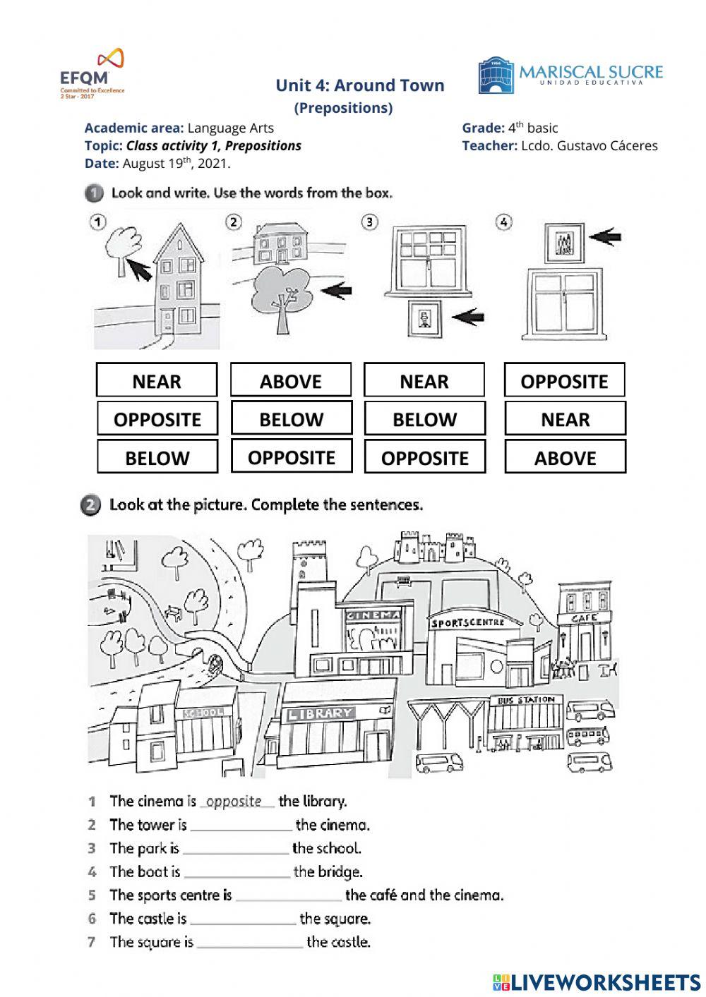 Prepositions online exercise for 4to basic | Live Worksheets