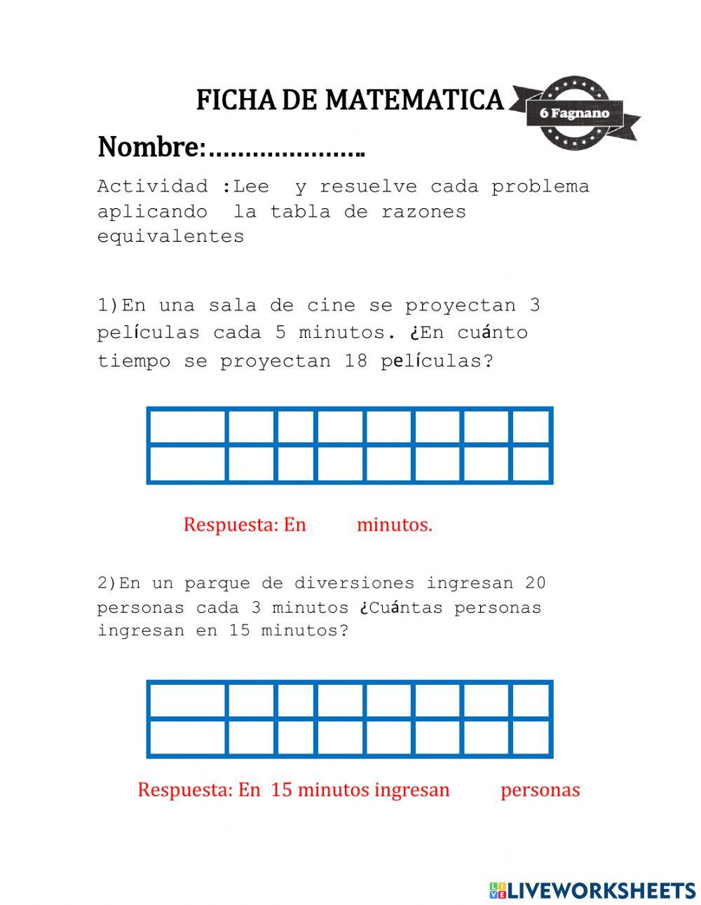 Ficha de problemas razones worksheet | Live Worksheets