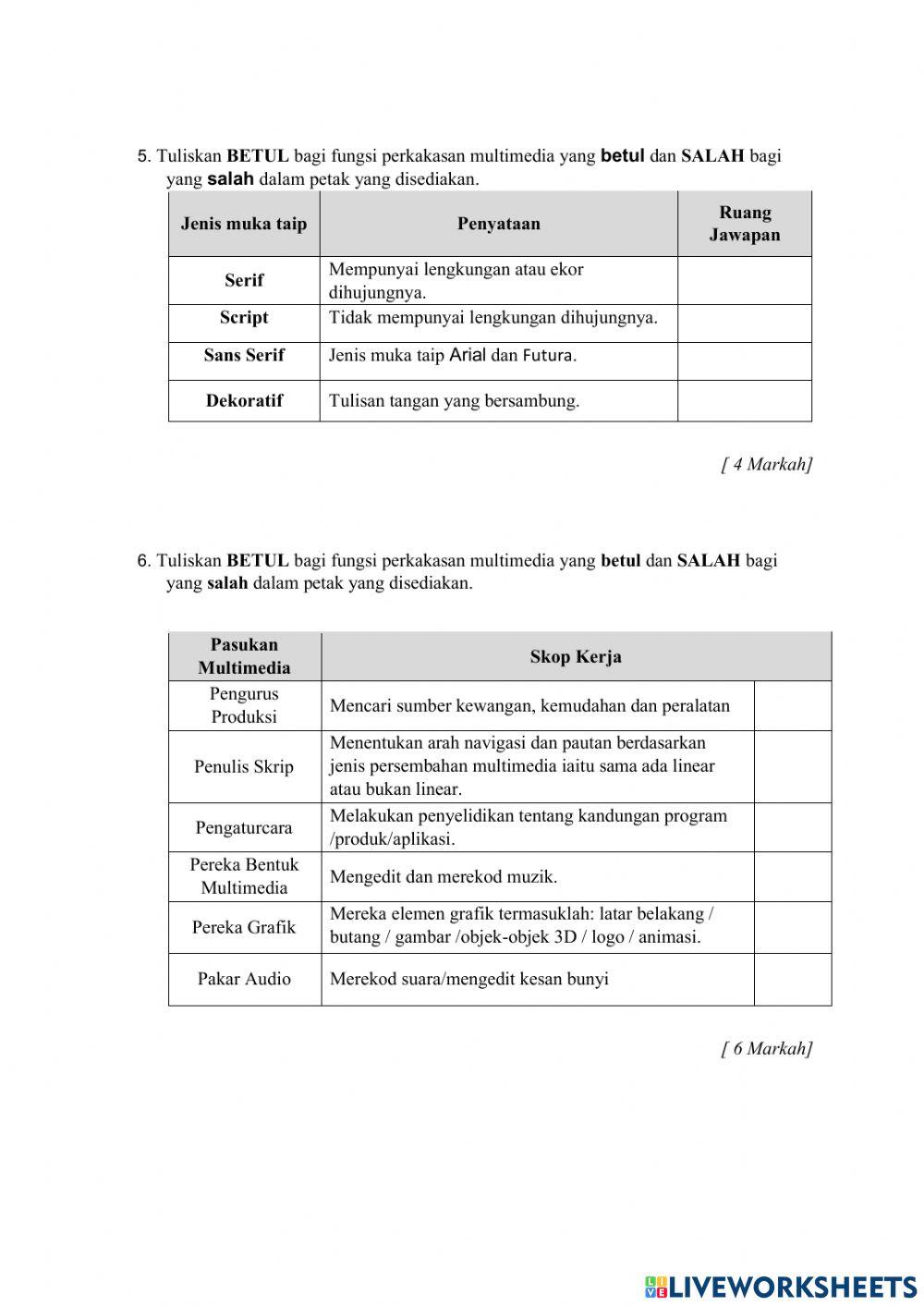 Multimedia dan kerjaya worksheet | Live Worksheets