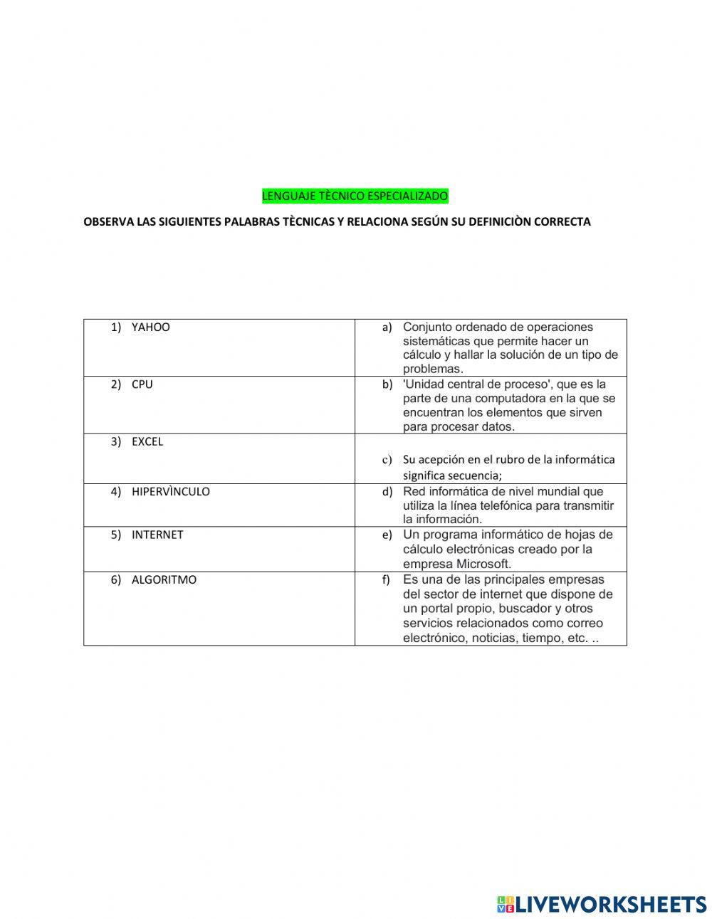 Lenguaje tècnico especializado worksheet | Live Worksheets