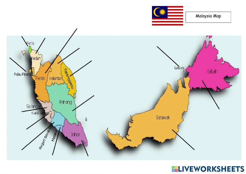 Malaysia Map & States Flag worksheet | Live Worksheets
