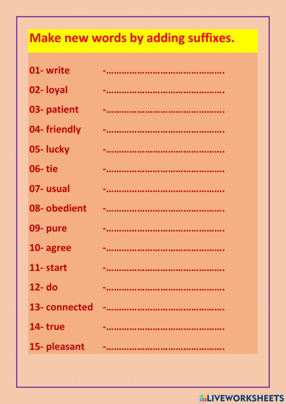 Suffixes activity for Grade 08 | Live Worksheets