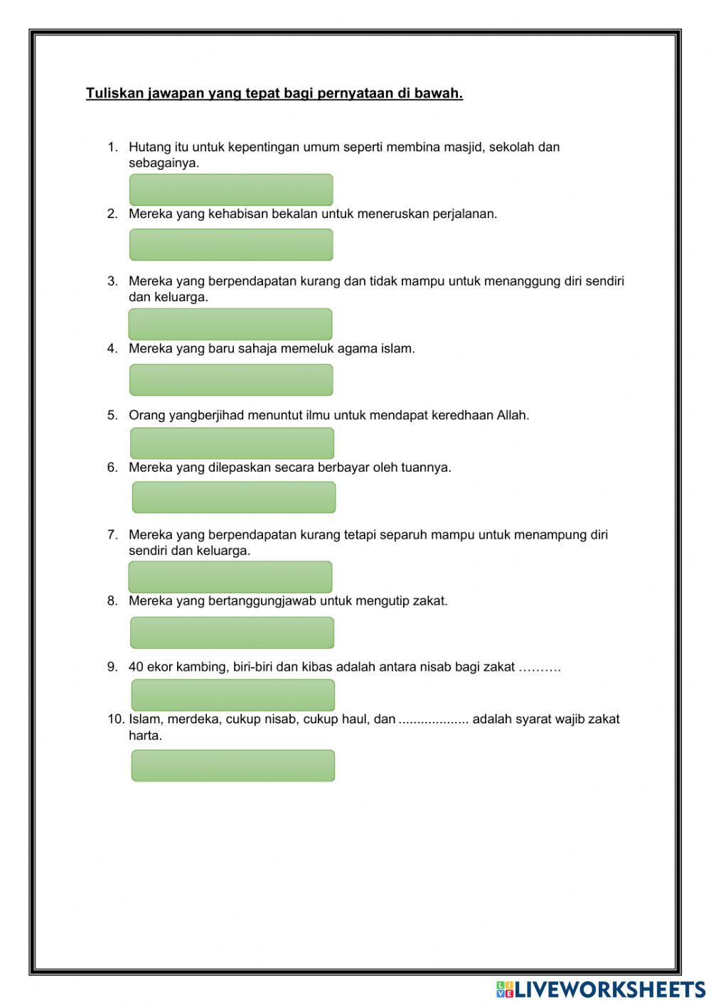 Zakat interactive worksheet for intermediate | Live Worksheets