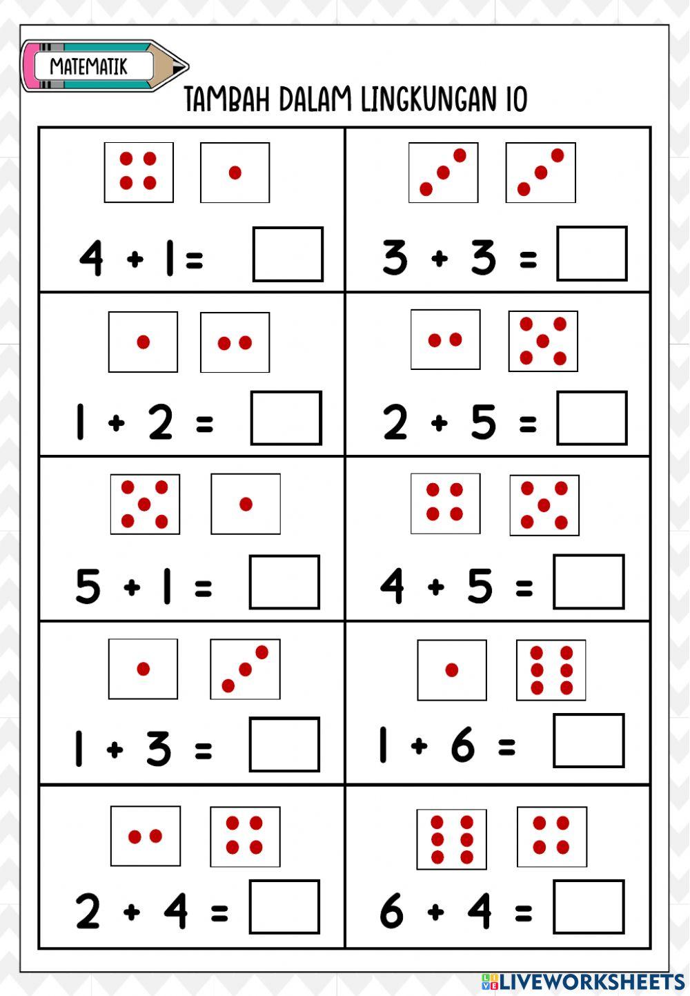 Tambah online exercise for 1 | Live Worksheets