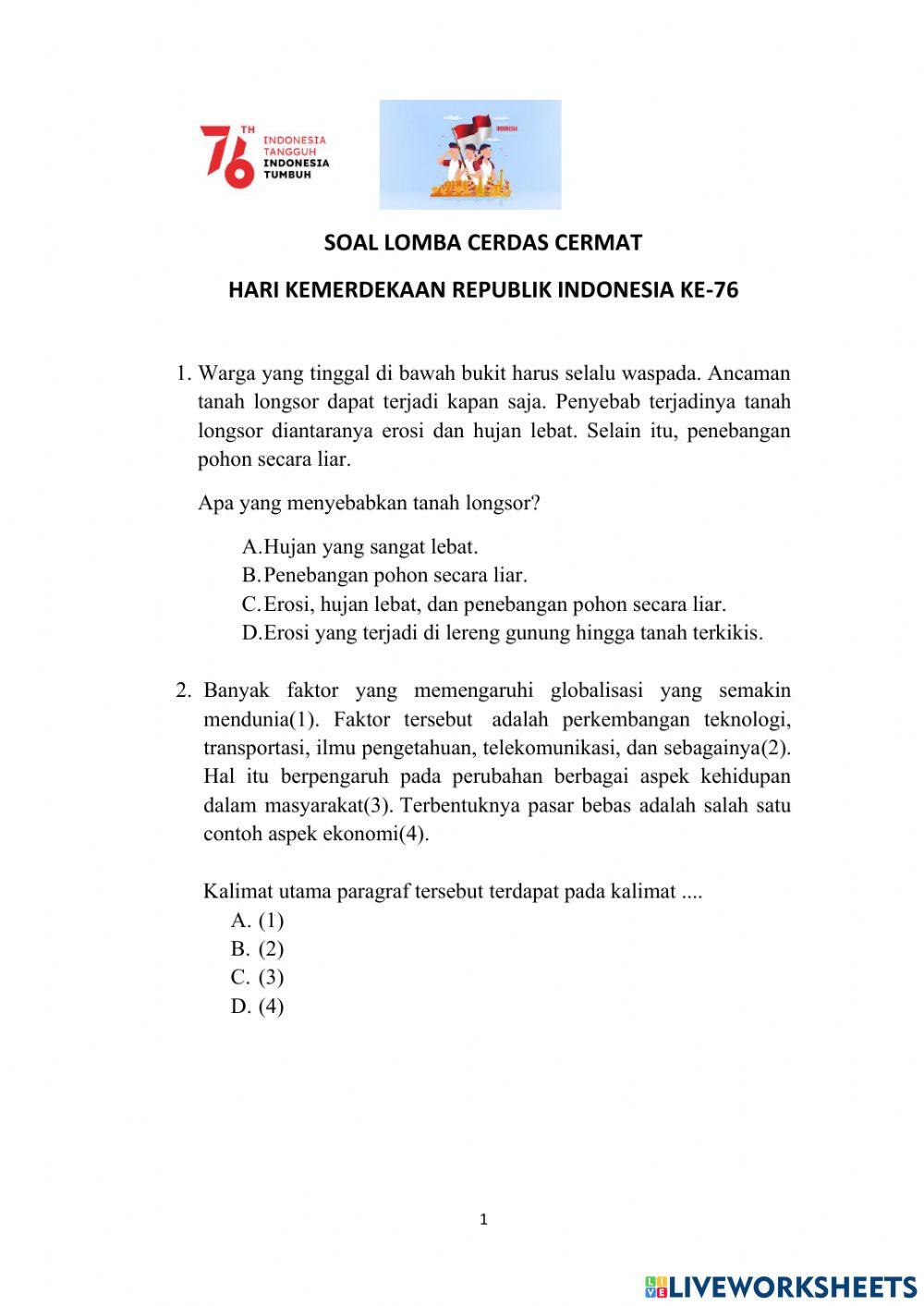 Lomba Kemerdekaan Interactive Worksheet Live Worksheets