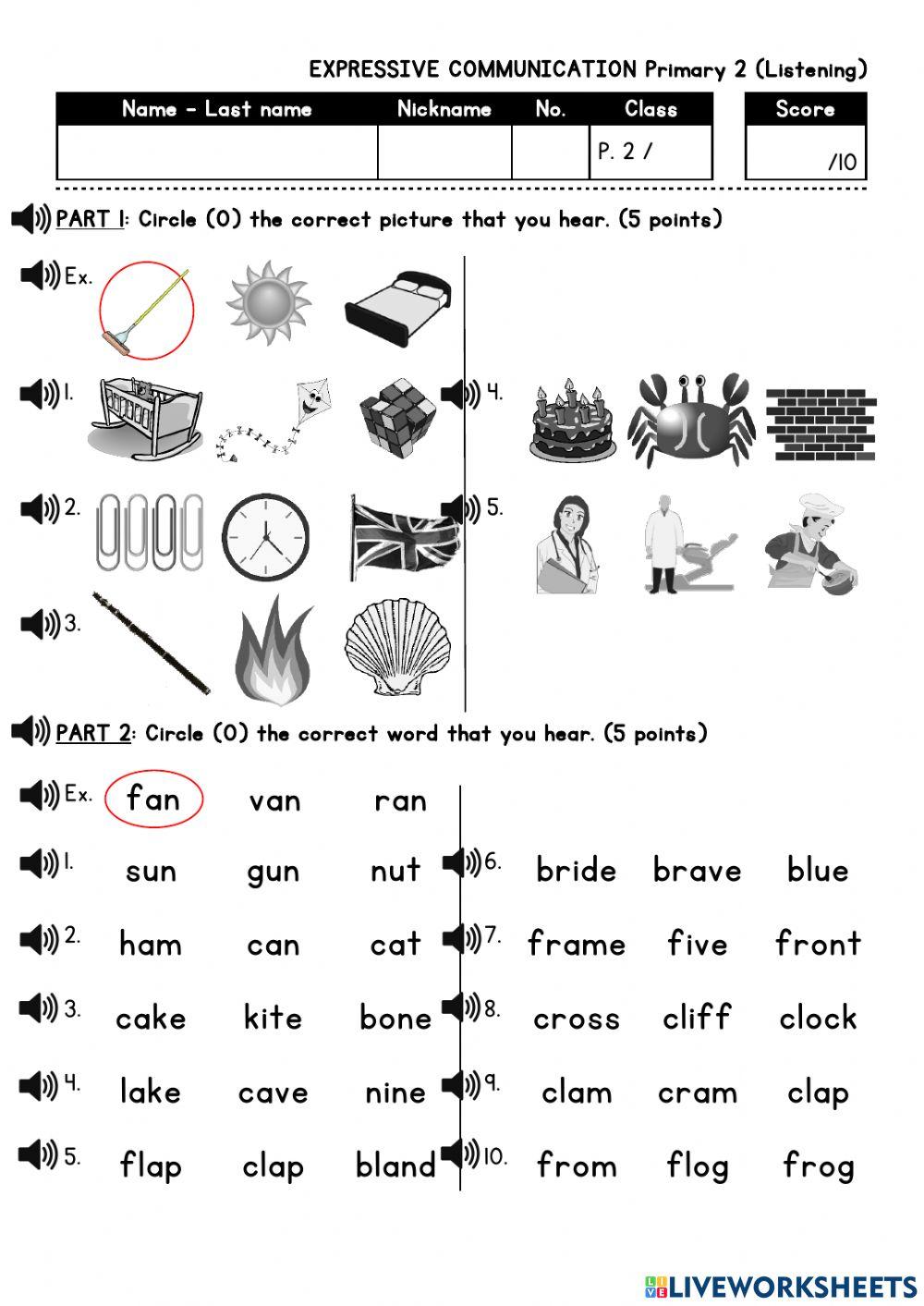 P2-IEP-listening test worksheet | Live Worksheets