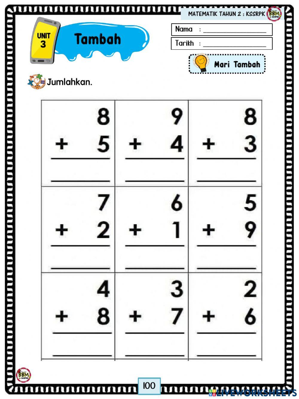 Konsep tambah online exercise | Live Worksheets