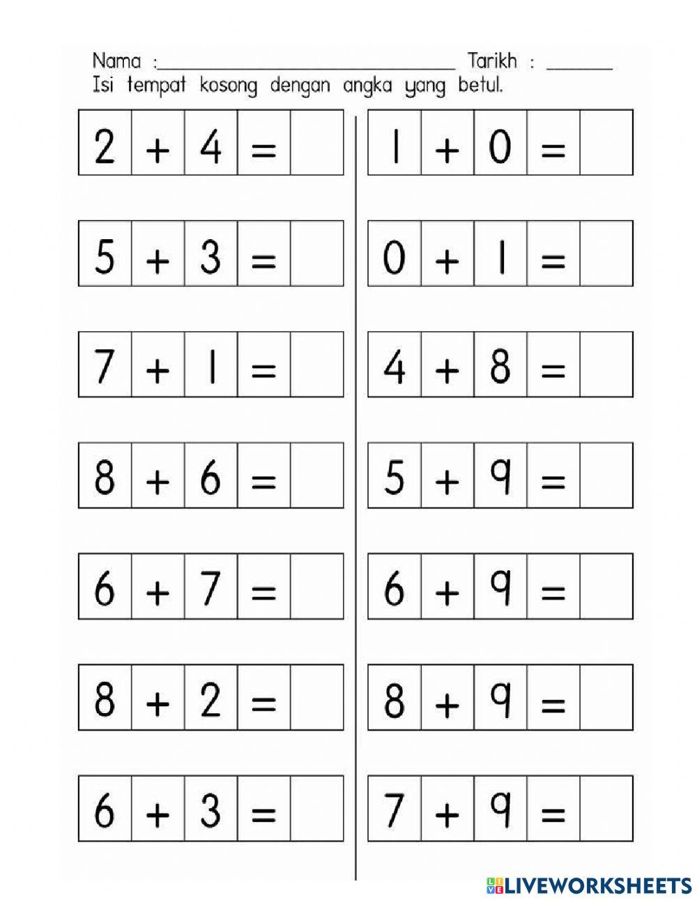 Operasi tambah 1273518 | azie3036 | Live Worksheets