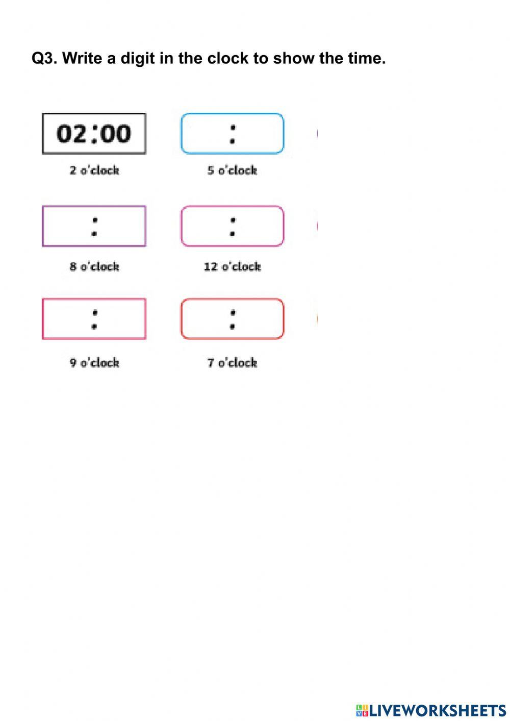 Maths Time work… | Free Interactive Worksheets | 1273577