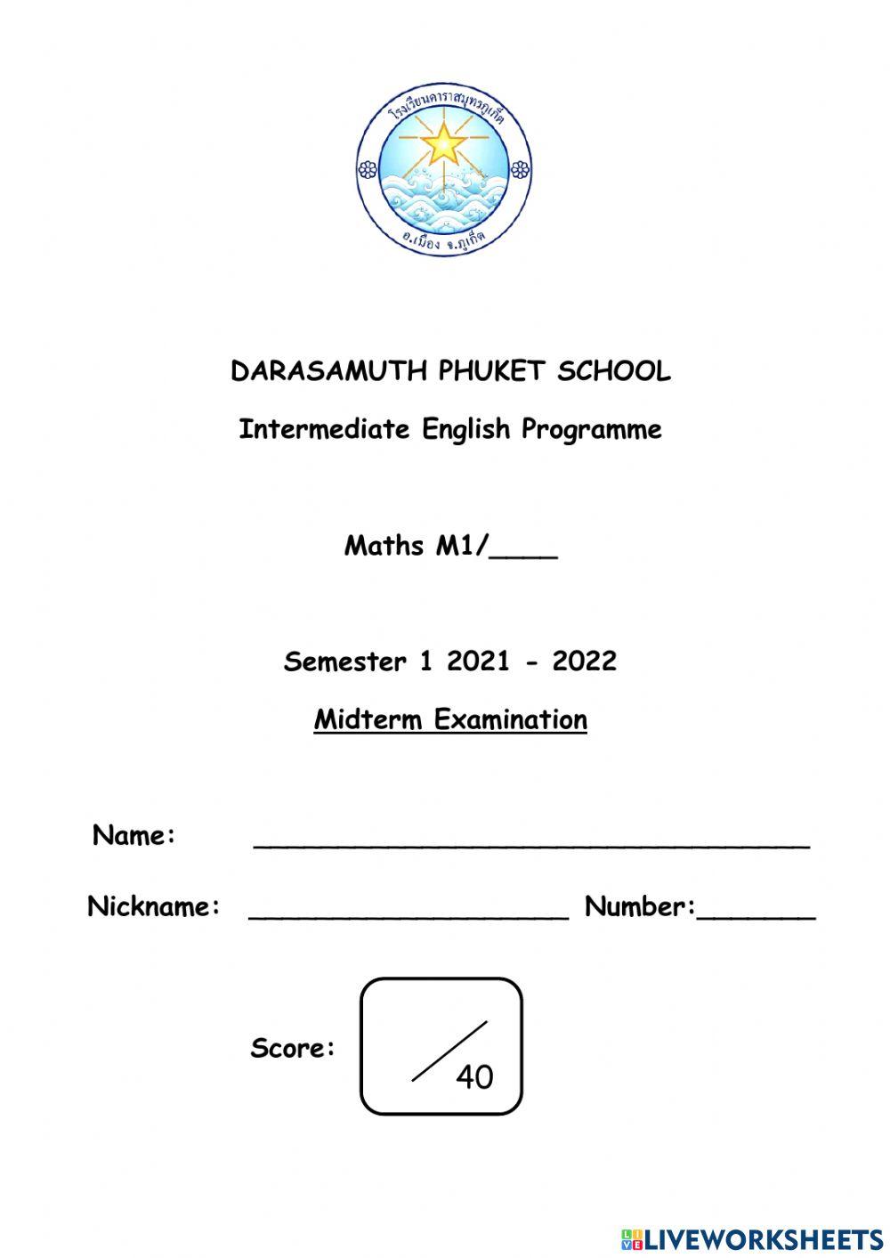 M1 Midterm Test (1st Term) 2021-2022 worksheet | Live Worksheets