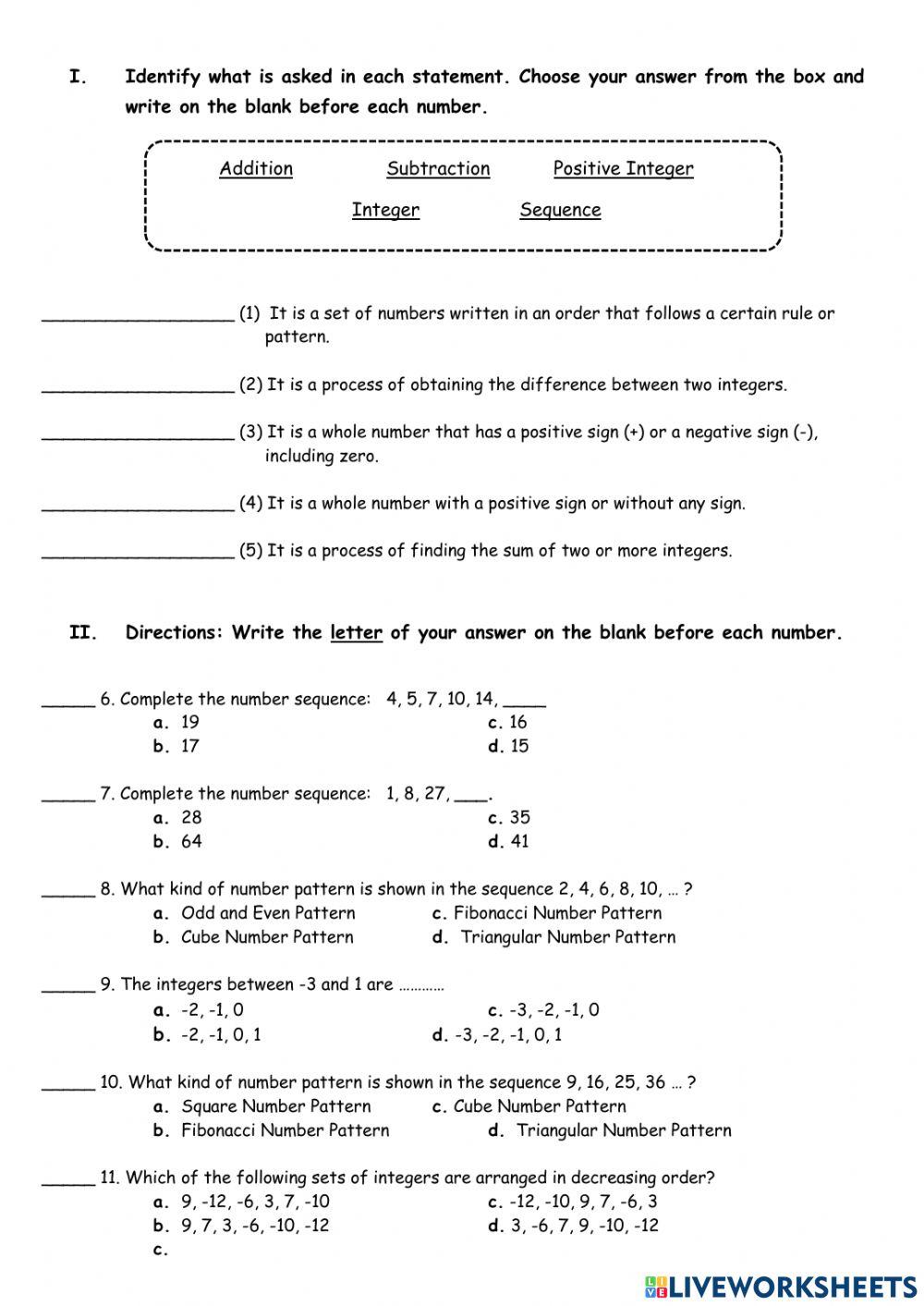 M1 Midterm Test (1st Term) 2021-2022 worksheet | Live Worksheets