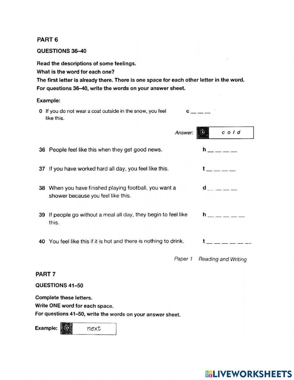 KET Bk4 TEST2,Part 6-9 online exercise for | Live Worksheets