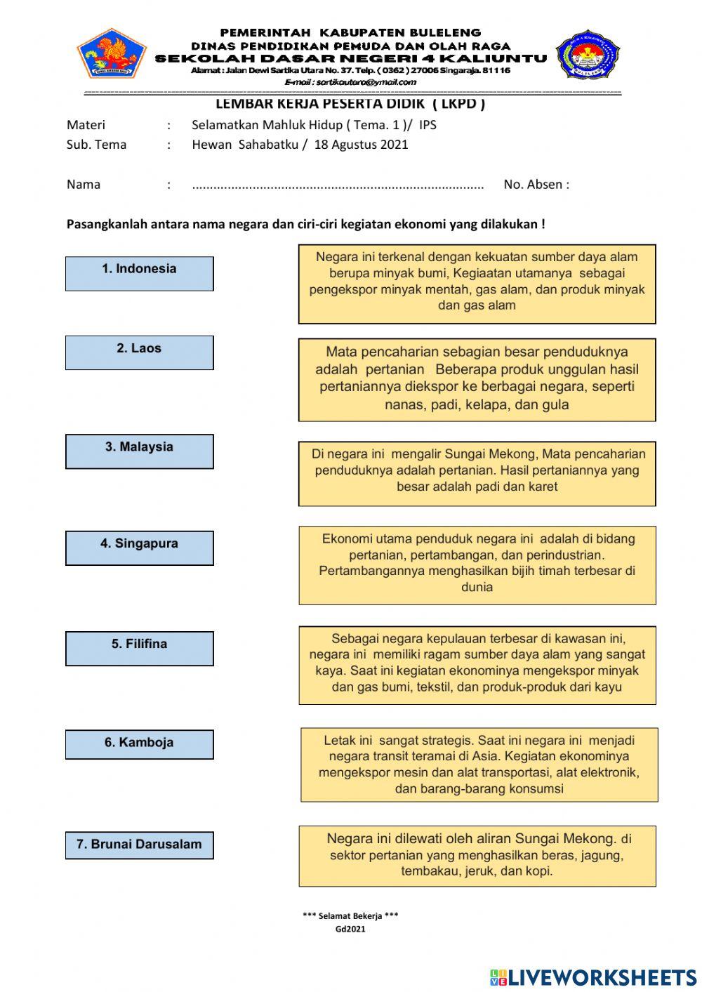 Ips activity for kelas 6 | Live Worksheets
