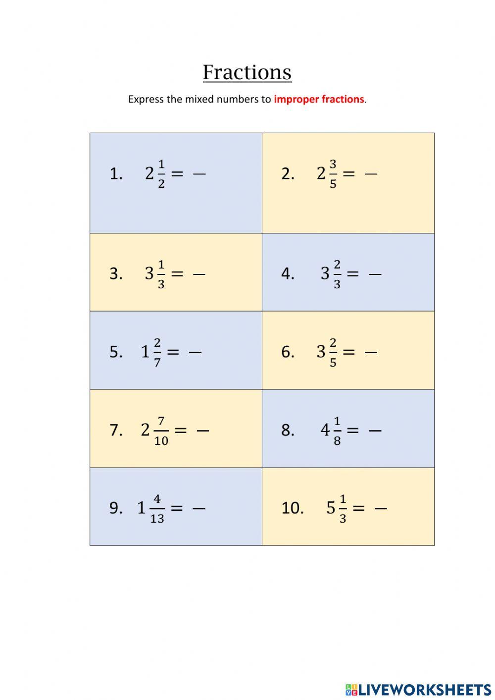 1274253 | Fractions | Aqilah712 | LiveWorksheets